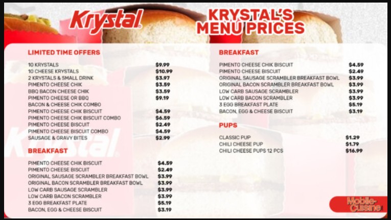 Krystal Restaurant Menu – 24-Hour Square Burgers & Breakfast in ...